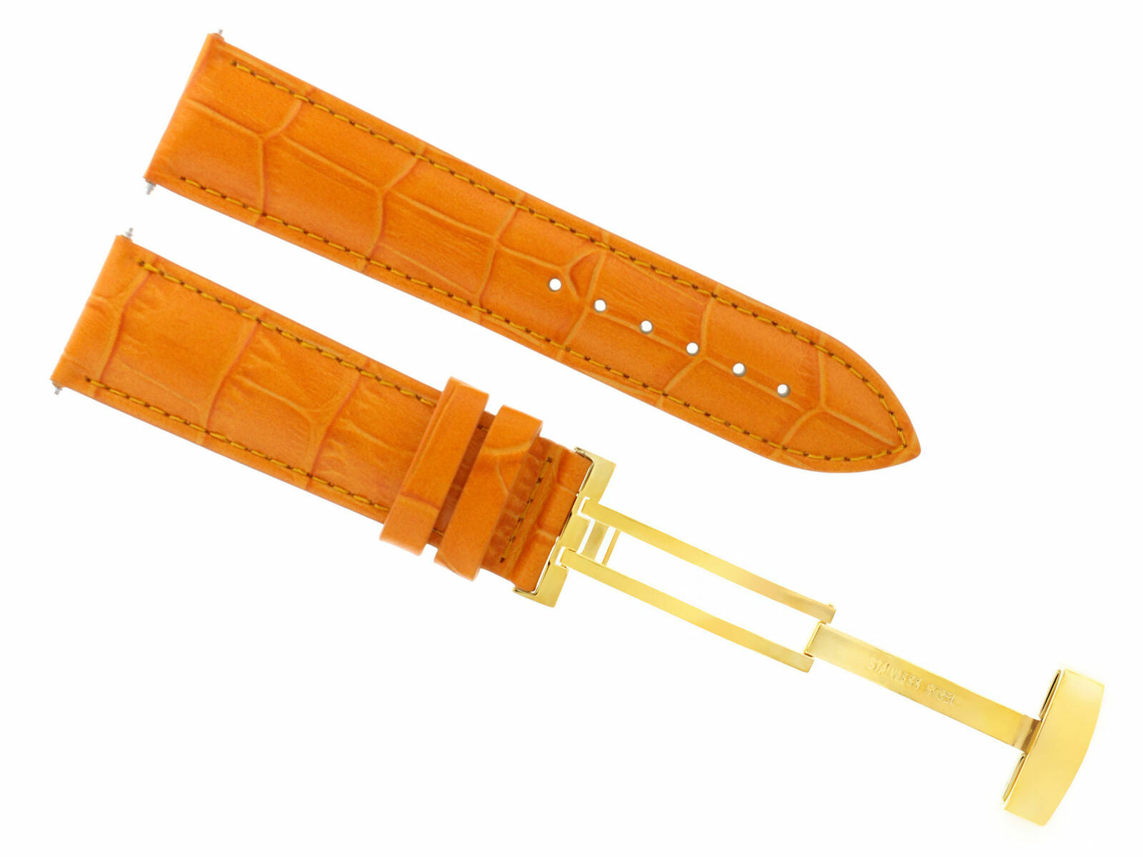 19MM LEATHER STRAP BAND FOR LONGINES WATCH DEPLOYMENT CLASP ORANGE GOL